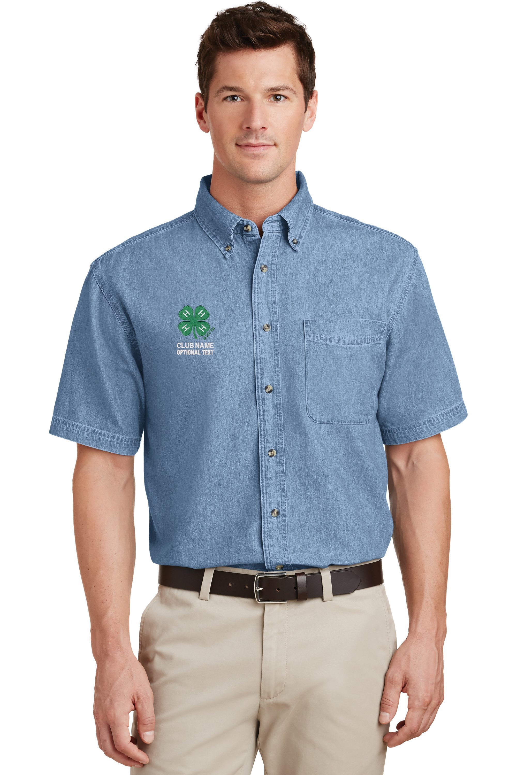 Denim Short Sleeve Shirt with Embroidered 4-H Logo - 4-H Store